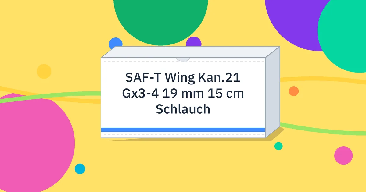 Symbolbild: Packung mit der Aufschrift SAF-T Wing Kan.21 Gx3-4 19 mm 15 cm Schlauch (PZN 07733450) – Verfügbarkeit und Bezug in Apotheken in Frankfurt am Main