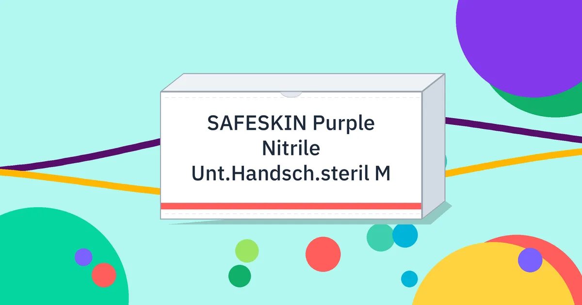Symbolbild: Packung mit der Aufschrift SAFESKIN Purple Nitrile Unt.Handsch.steril M (PZN 02700724) – Verfügbarkeit und Bezug in Apotheken in Frankfurt am Main