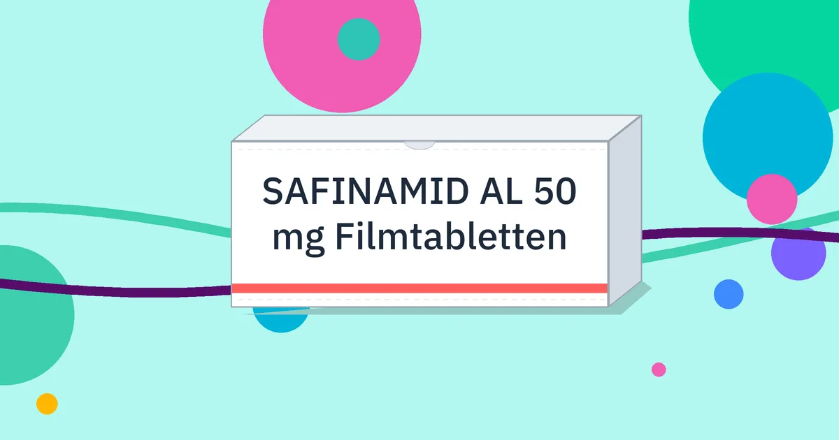 Symbolbild: Packung mit der Aufschrift SAFINAMID AL 50 mg Filmtabletten (PZN 19770114) – Verfügbarkeit und Bezug in Apotheken in Frankfurt am Main
