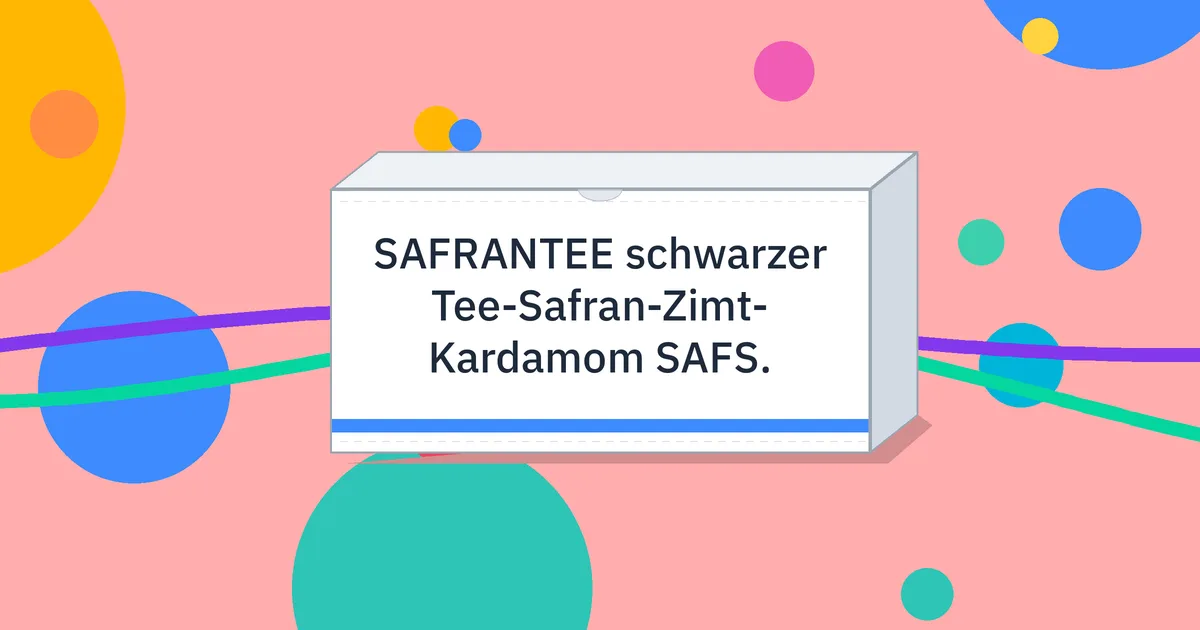 Symbolbild: Packung mit der Aufschrift SAFRANTEE schwarzer Tee-Safran-Zimt-Kardamom SAFS. (PZN 17239952) – Verfügbarkeit und Bezug in Apotheken in Frankfurt am Main