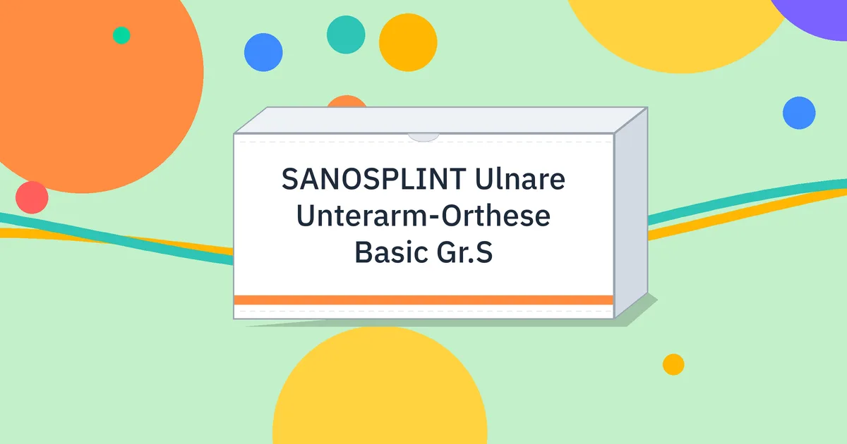 Symbolbild: Packung mit der Aufschrift SANOSPLINT Ulnare Unterarm-Orthese Basic Gr.S (PZN 11281195) – Verfügbarkeit und Bezug in Apotheken in Frankfurt am Main