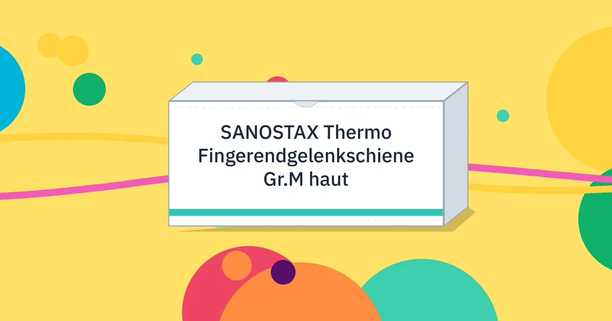 Symbolbild: Packung mit der Aufschrift SANOSTAX Thermo Fingerendgelenkschiene Gr.M haut (PZN 11131797) – Verfügbarkeit und Bezug in Apotheken in Frankfurt am Main