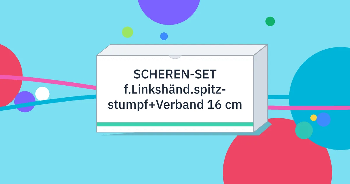 Symbolbild: Packung mit der Aufschrift SCHEREN-SET f.Linkshänd.spitz-stumpf+Verband 16 cm (PZN 10932638) – Verfügbarkeit und Bezug in Apotheken in Frankfurt am Main