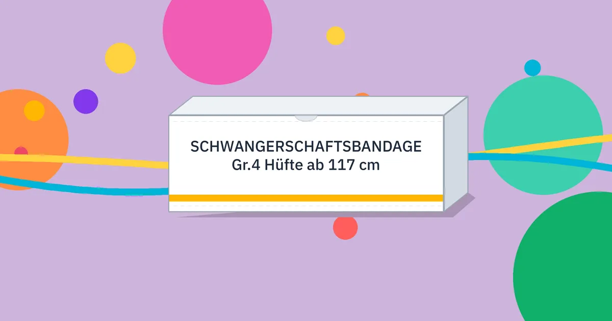 Symbolbild: Packung mit der Aufschrift SCHWANGERSCHAFTSBANDAGE Gr.4 Hüfte ab 117 cm (PZN 14144949) – Verfügbarkeit und Bezug in Apotheken in Frankfurt am Main
