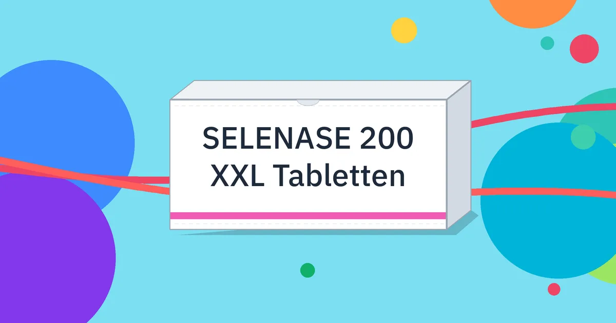 Symbolbild: Packung mit der Aufschrift SELENASE 200 XXL Tabletten (PZN 17530021) – Verfügbarkeit und Bezug in Apotheken in Frankfurt am Main