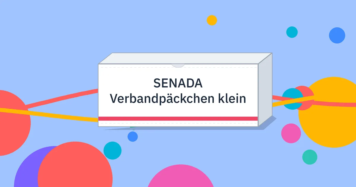 Symbolbild: Packung mit der Aufschrift SENADA Verbandpäckchen klein (PZN 08421155) – Verfügbarkeit und Bezug in Apotheken in Frankfurt am Main