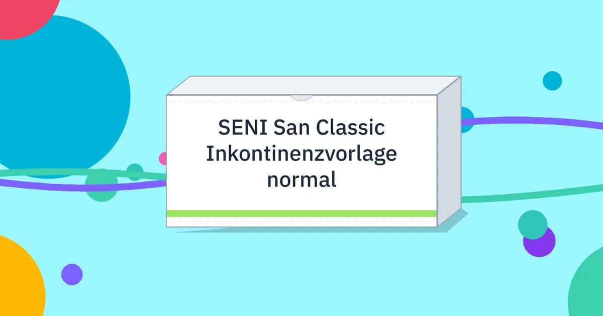 Symbolbild: Packung mit der Aufschrift SENI San Classic Inkontinenzvorlage normal (PZN 20346717) – Verfügbarkeit und Bezug in Apotheken in Frankfurt am Main