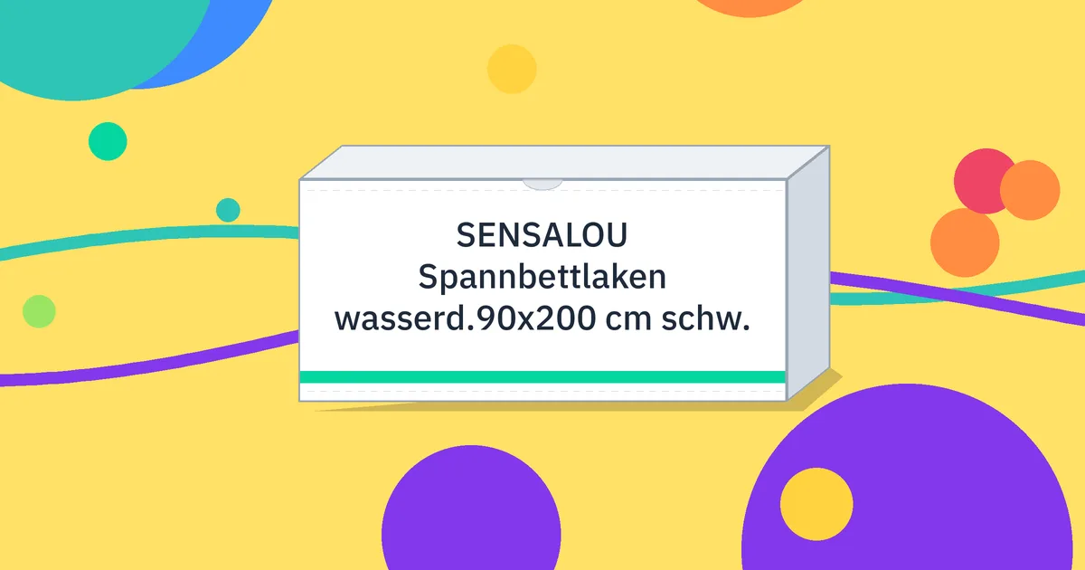 Symbolbild: Packung mit der Aufschrift SENSALOU Spannbettlaken wasserd.90x200 cm schw. (PZN 20738742) – Verfügbarkeit und Bezug in Apotheken in Frankfurt am Main