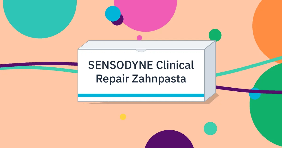 Symbolbild: Packung mit der Aufschrift SENSODYNE Clinical Repair Zahnpasta (PZN 19117029) – Verfügbarkeit und Bezug in Apotheken in Frankfurt am Main