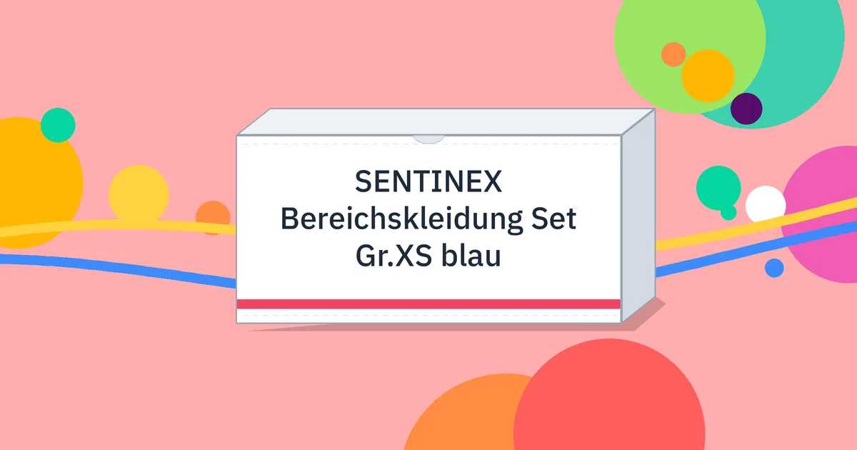 Symbolbild: Packung mit der Aufschrift SENTINEX Bereichskleidung Set Gr.XS blau (PZN 09732710) – Verfügbarkeit und Bezug in Apotheken in Frankfurt am Main