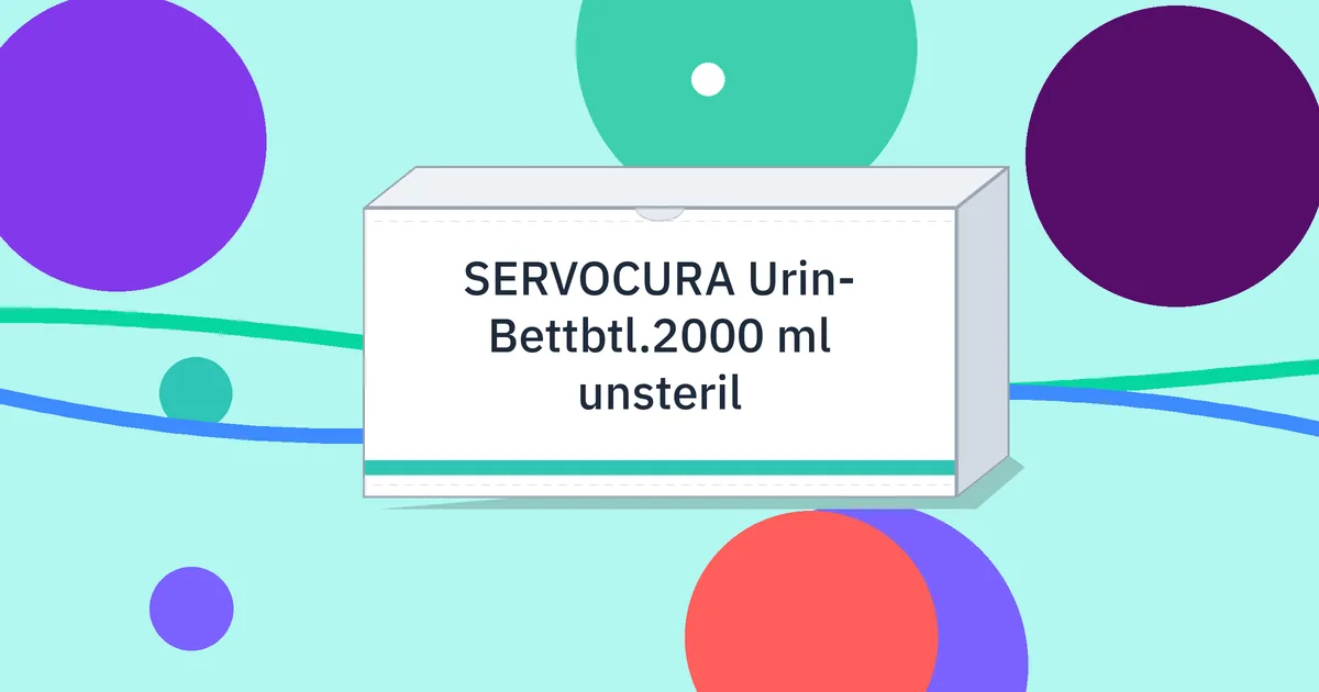 Symbolbild: Packung mit der Aufschrift SERVOCURA Urin-Bettbtl.2000 ml unsteril (PZN 17364373) – Verfügbarkeit und Bezug in Apotheken in Frankfurt am Main