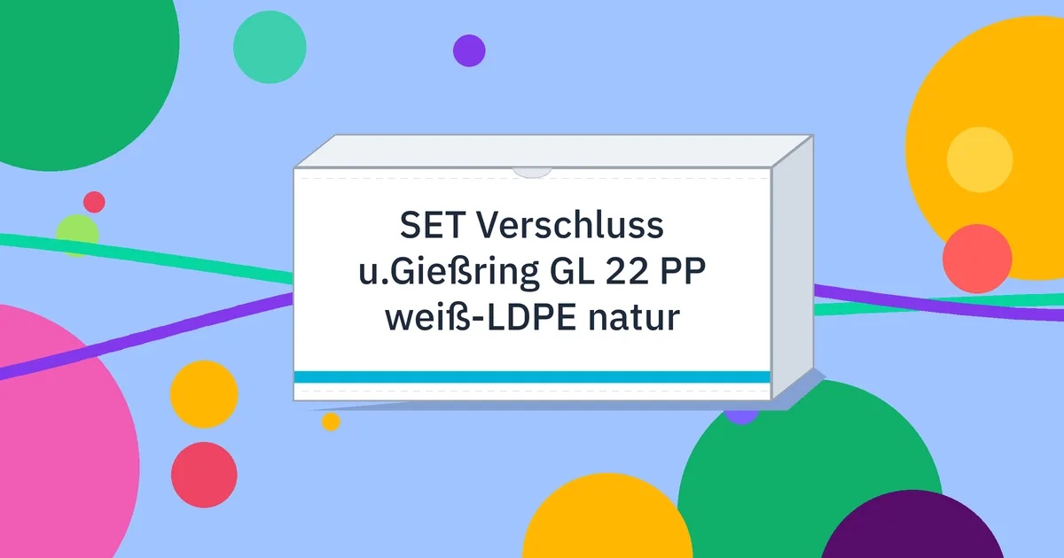 Symbolbild: Packung mit der Aufschrift SET Verschluss u.Gießring GL 22 PP weiß-LDPE natur (PZN 18188062) – Verfügbarkeit und Bezug in Apotheken in Frankfurt am Main