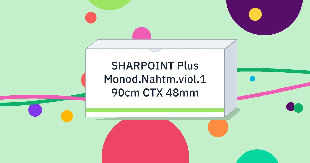 Symbolbild: Packung mit der Aufschrift SHARPOINT Plus Monod.Nahtm.viol.1 90cm CTX 48mm (PZN 17986956) – Verfügbarkeit und Bezug in Apotheken in Frankfurt am Main