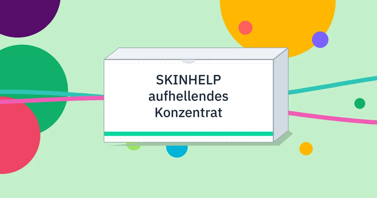Symbolbild: Packung mit der Aufschrift SKINHELP aufhellendes Konzentrat (PZN 11103720) – Verfügbarkeit und Bezug in Apotheken in Frankfurt am Main