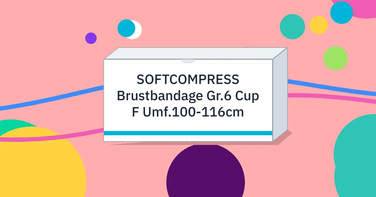 Symbolbild: Packung mit der Aufschrift SOFTCOMPRESS Brustbandage Gr.6 Cup F Umf.100-116cm (PZN 13505902) – Verfügbarkeit und Bezug in Apotheken in Frankfurt am Main