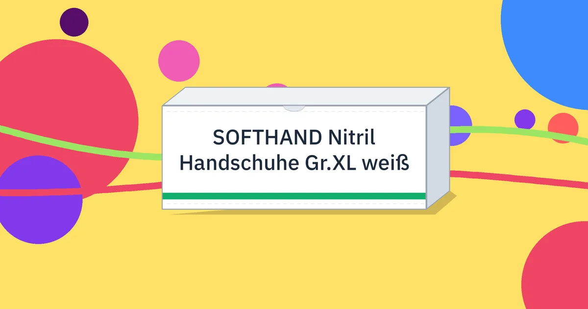 Symbolbild: Packung mit der Aufschrift SOFTHAND Nitril Handschuhe Gr.XL weiß (PZN 11689849) – Verfügbarkeit und Bezug in Apotheken in Frankfurt am Main