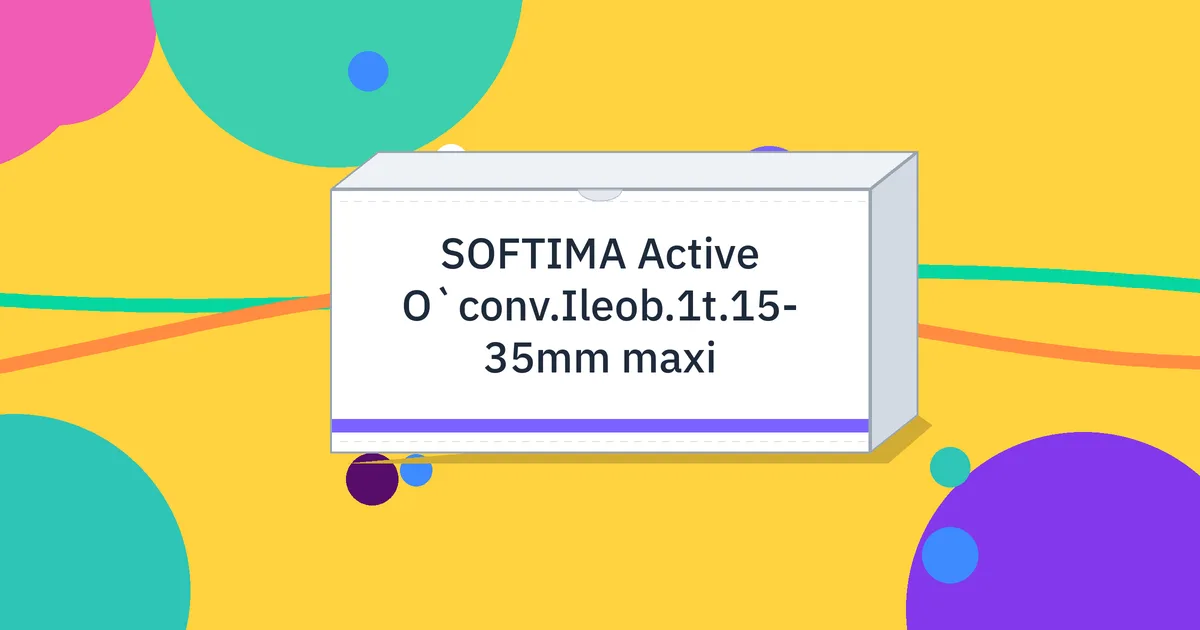 Symbolbild: Packung mit der Aufschrift SOFTIMA Active O`conv.Ileob.1t.15-35mm maxi (PZN 18808240) – Verfügbarkeit und Bezug in Apotheken in Frankfurt am Main