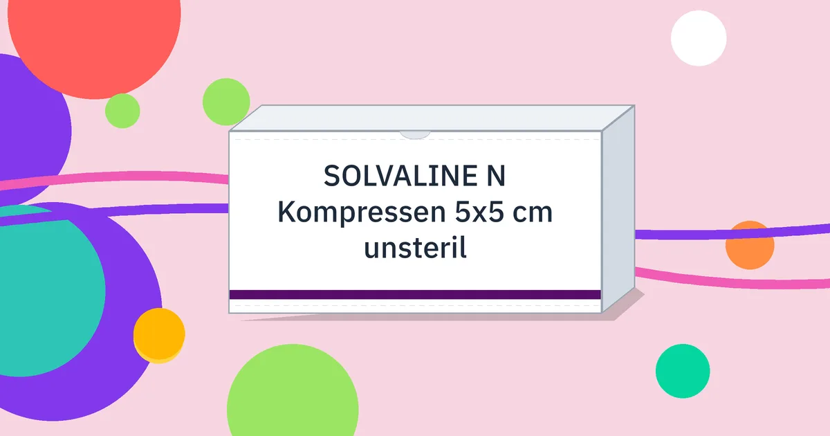Symbolbild: Packung mit der Aufschrift SOLVALINE N Kompressen 5x5 cm unsteril (PZN 18038457) – Verfügbarkeit und Bezug in Apotheken in Frankfurt am Main