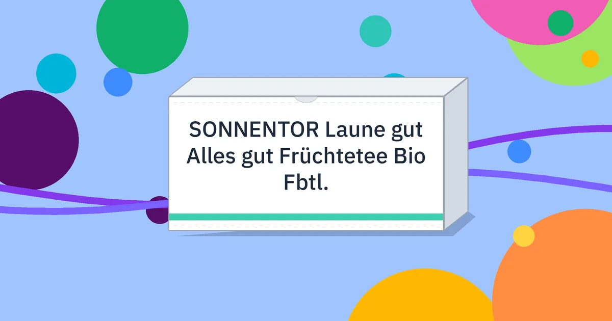 Symbolbild: Packung mit der Aufschrift SONNENTOR Laune gut Alles gut Früchtetee Bio Fbtl. (PZN 18902200) – Verfügbarkeit und Bezug in Apotheken in Frankfurt am Main