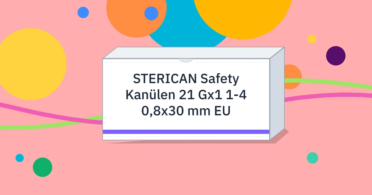 Symbolbild: Packung mit der Aufschrift STERICAN Safety Kanülen 21 Gx1 1-4 0,8x30 mm EU (PZN 13353898) – Verfügbarkeit und Bezug in Apotheken in Frankfurt am Main