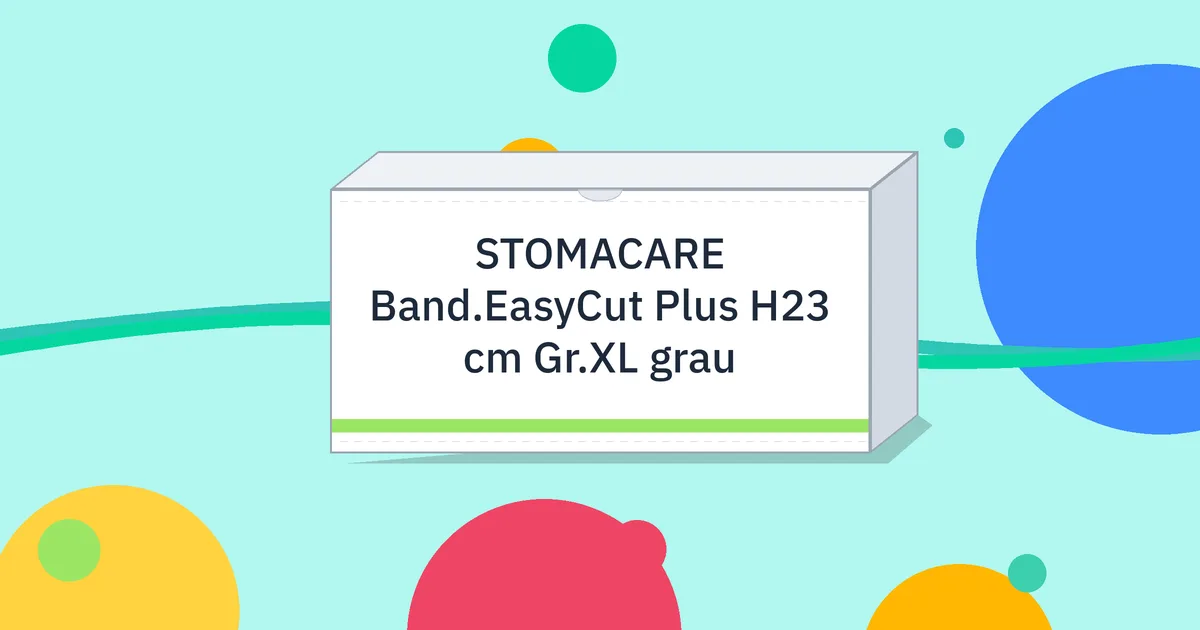 Symbolbild: Packung mit der Aufschrift STOMACARE Band.EasyCut Plus H23 cm Gr.XL grau (PZN 16314700) – Verfügbarkeit und Bezug in Apotheken in Frankfurt am Main
