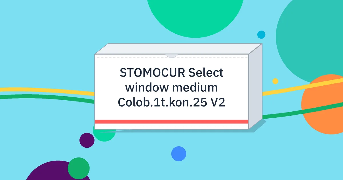 Symbolbild: Packung mit der Aufschrift STOMOCUR Select window medium Colob.1t.kon.25 V2 (PZN 17551075) – Verfügbarkeit und Bezug in Apotheken in Frankfurt am Main