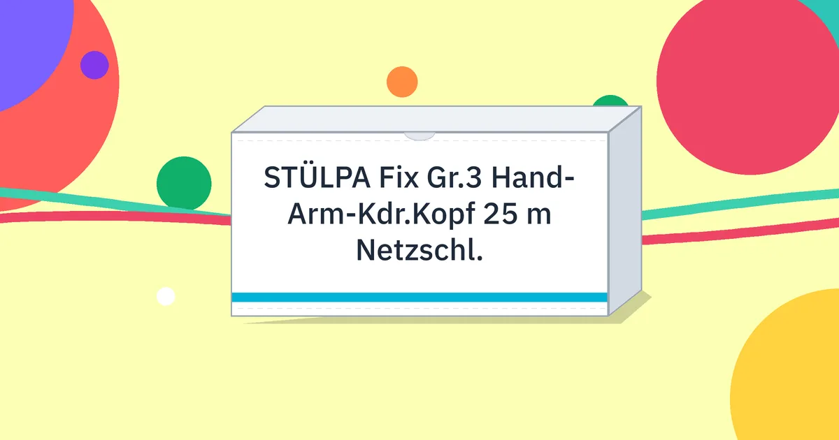 Symbolbild: Packung mit der Aufschrift STÜLPA Fix Gr.3 Hand-Arm-Kdr.Kopf 25 m Netzschl. (PZN 13653436) – Verfügbarkeit und Bezug in Apotheken in Frankfurt am Main