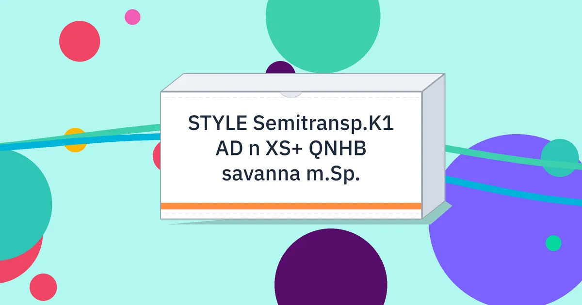 Symbolbild: Packung mit der Aufschrift STYLE Semitransp.K1 AD n XS+ QNHB savanna m.Sp. (PZN 18870629) – Verfügbarkeit und Bezug in Apotheken in Frankfurt am Main