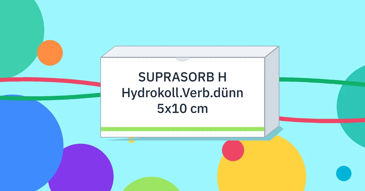 Symbolbild: Packung mit der Aufschrift SUPRASORB H Hydrokoll.Verb.dünn 5x10 cm (PZN 09488948) – Verfügbarkeit und Bezug in Apotheken in Frankfurt am Main