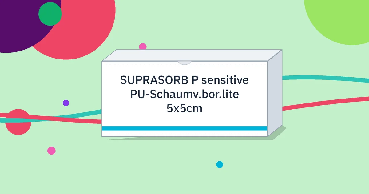 Symbolbild: Packung mit der Aufschrift SUPRASORB P sensitive PU-Schaumv.bor.lite 5x5cm (PZN 10118168) – Verfügbarkeit und Bezug in Apotheken in Frankfurt am Main