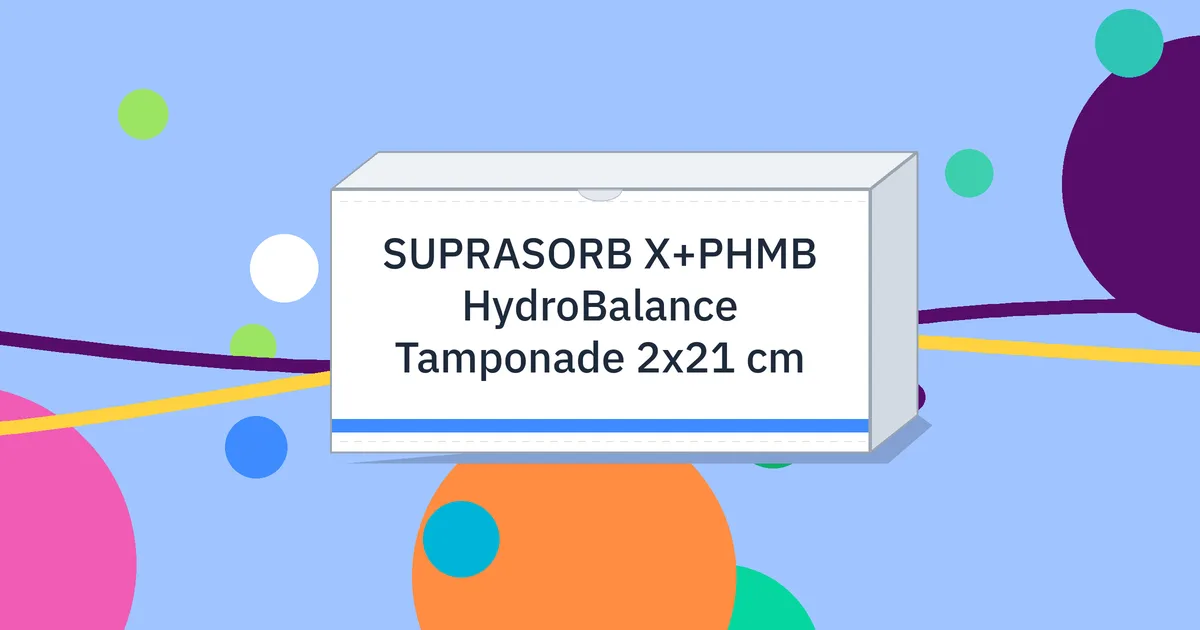 Symbolbild: Packung mit der Aufschrift SUPRASORB X+PHMB HydroBalance Tamponade 2x21 cm (PZN 03501725) – Verfügbarkeit und Bezug in Apotheken in Frankfurt am Main