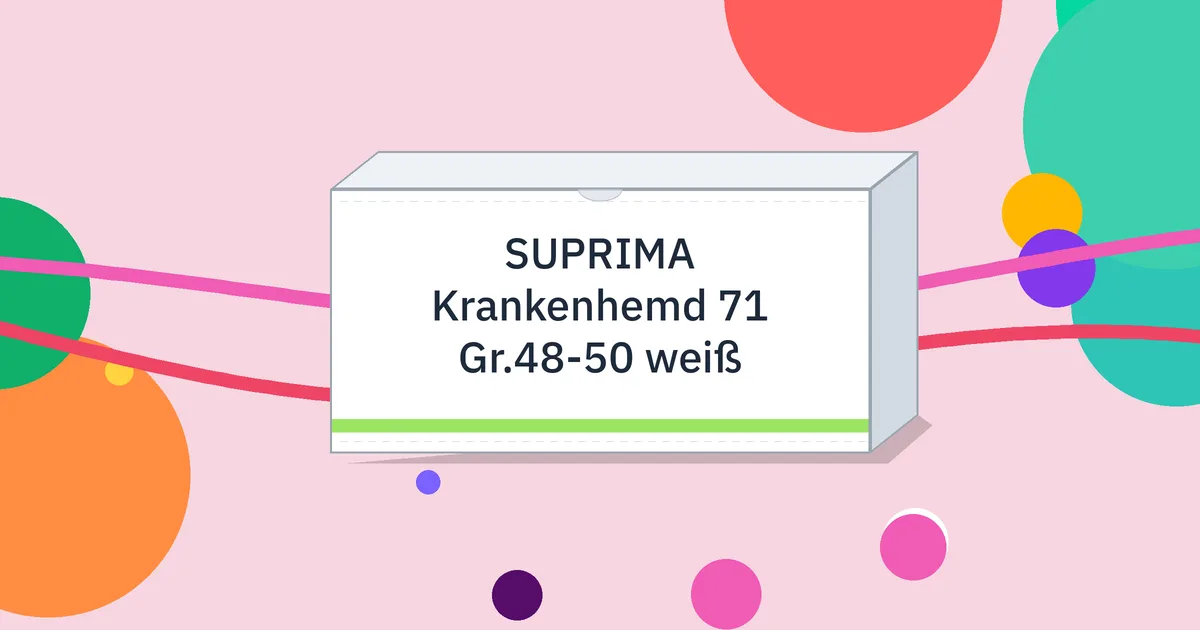Symbolbild: Packung mit der Aufschrift SUPRIMA Krankenhemd 71 Gr.48-50 weiß (PZN 07671418) – Verfügbarkeit und Bezug in Apotheken in Frankfurt am Main