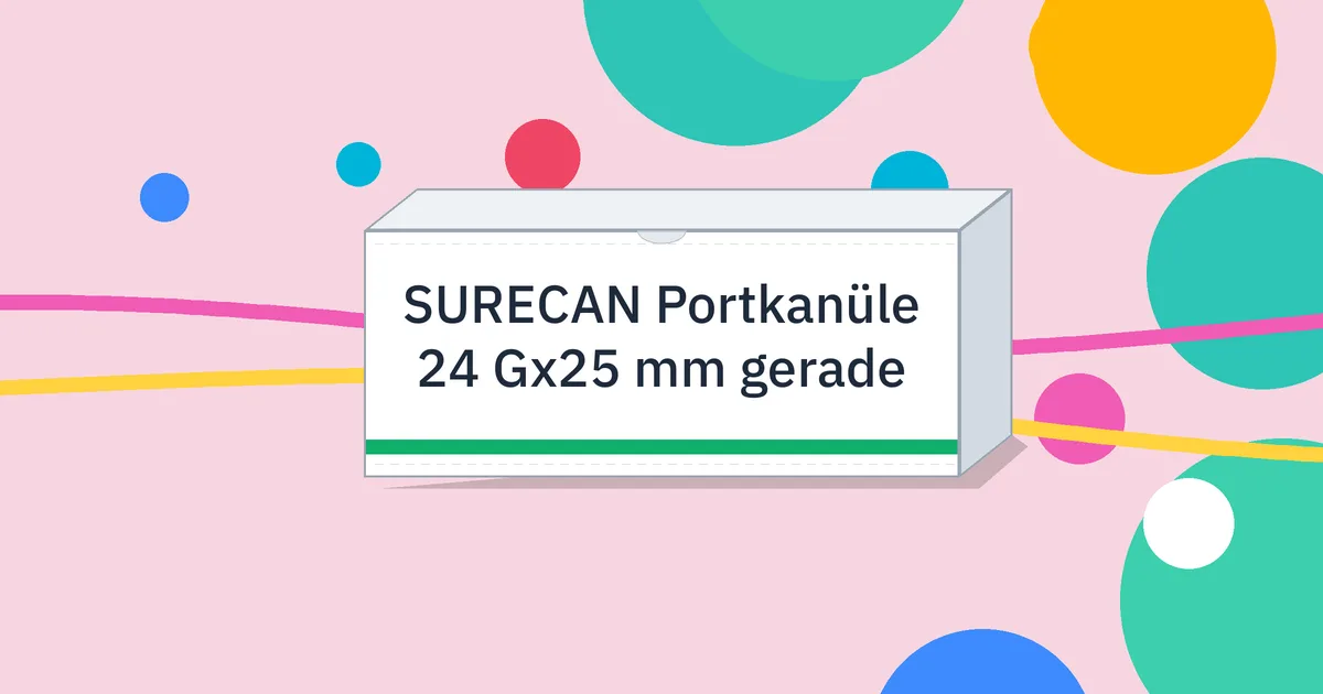 Symbolbild: Packung mit der Aufschrift SURECAN Portkanüle 24 Gx25 mm gerade (PZN 03429270) – Verfügbarkeit und Bezug in Apotheken in Frankfurt am Main