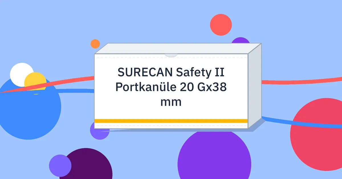Symbolbild: Packung mit der Aufschrift SURECAN Safety II Portkanüle 20 Gx38 mm (PZN 20691236) – Verfügbarkeit und Bezug in Apotheken in Frankfurt am Main