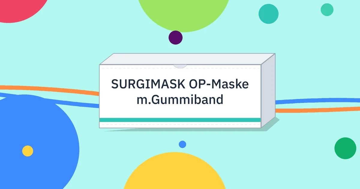 Symbolbild: Packung mit der Aufschrift SURGIMASK OP-Maske m.Gummiband (PZN 10833534) – Verfügbarkeit und Bezug in Apotheken in Frankfurt am Main