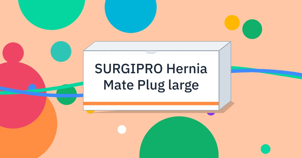 Symbolbild: Packung mit der Aufschrift SURGIPRO Hernia Mate Plug large (PZN 00230013) – Verfügbarkeit und Bezug in Apotheken in Frankfurt am Main