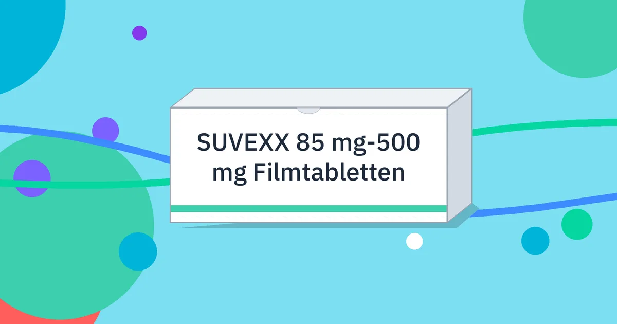Symbolbild: Packung mit der Aufschrift SUVEXX 85 mg-500 mg Filmtabletten (PZN 19670921) – Verfügbarkeit und Bezug in Apotheken in Frankfurt am Main
