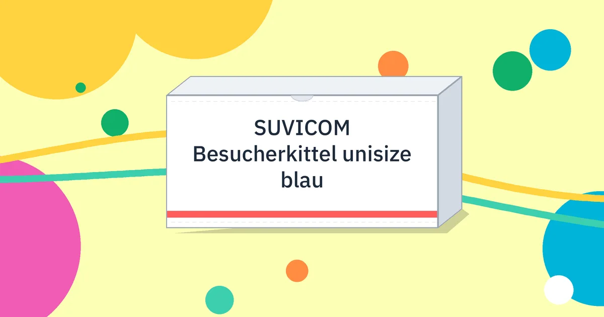 Symbolbild: Packung mit der Aufschrift SUVICOM Besucherkittel unisize blau (PZN 17539619) – Verfügbarkeit und Bezug in Apotheken in Frankfurt am Main