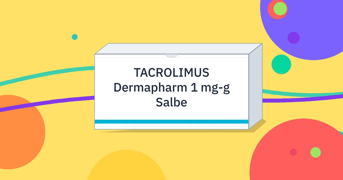 Symbolbild: Packung mit der Aufschrift TACROLIMUS Dermapharm 1 mg-g Salbe (PZN 14216063) – Verfügbarkeit und Bezug in Apotheken in Frankfurt am Main