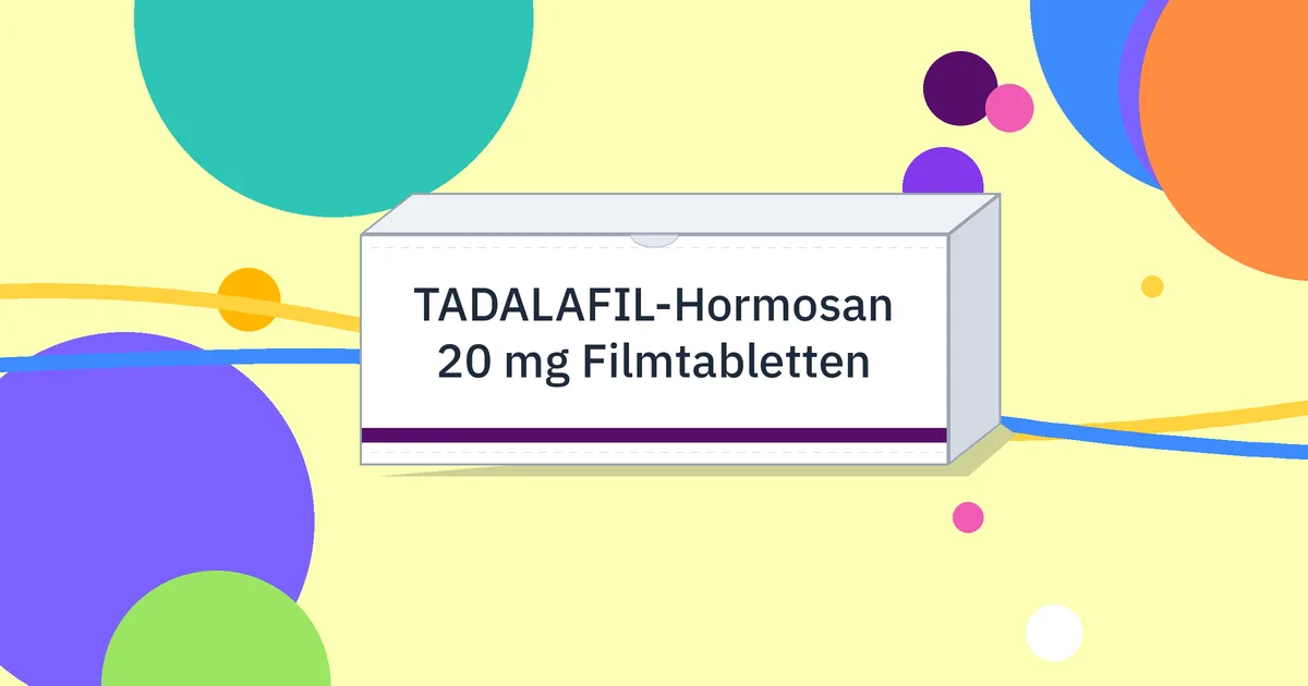 Symbolbild: Packung mit der Aufschrift TADALAFIL-Hormosan 20 mg Filmtabletten (PZN 19411214) – Verfügbarkeit und Bezug in Apotheken in Frankfurt am Main