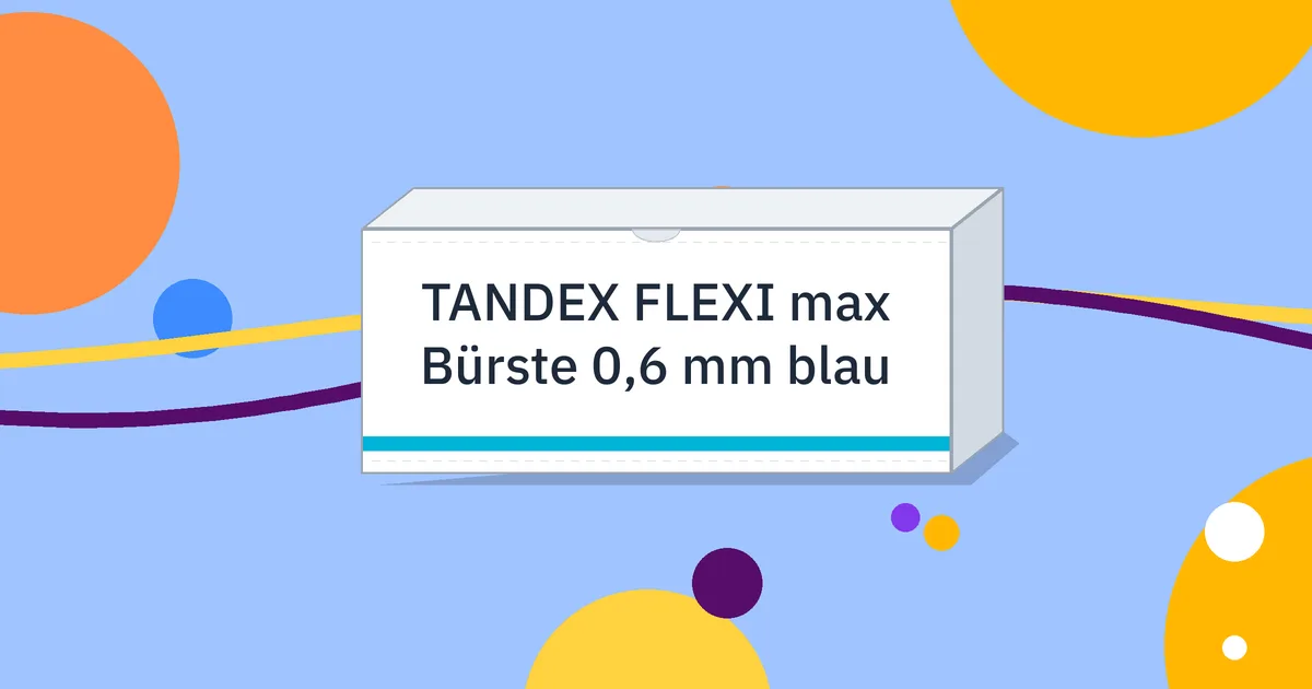 Symbolbild: Packung mit der Aufschrift TANDEX FLEXI max Bürste 0,6 mm blau (PZN 08854463) – Verfügbarkeit und Bezug in Apotheken in Frankfurt am Main