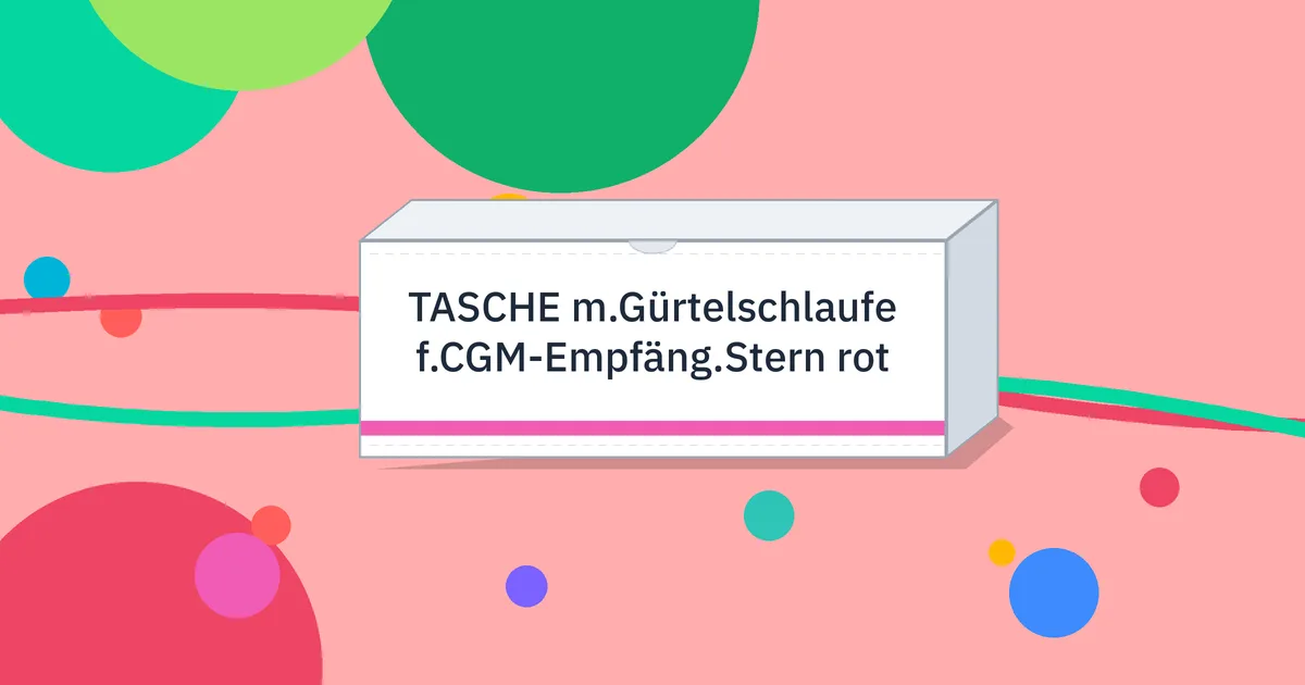 Symbolbild: Packung mit der Aufschrift TASCHE m.Gürtelschlaufe f.CGM-Empfäng.Stern rot (PZN 16509987) – Verfügbarkeit und Bezug in Apotheken in Frankfurt am Main