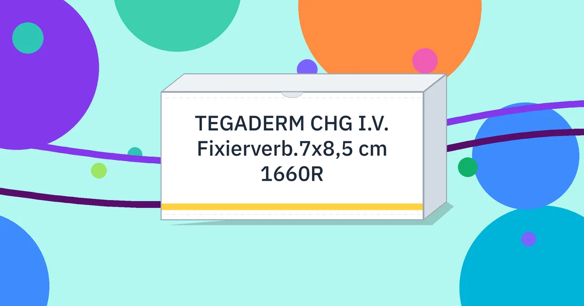 Symbolbild: Packung mit der Aufschrift TEGADERM CHG I.V. Fixierverb.7x8,5 cm 1660R (PZN 19814550) – Verfügbarkeit und Bezug in Apotheken in Frankfurt am Main