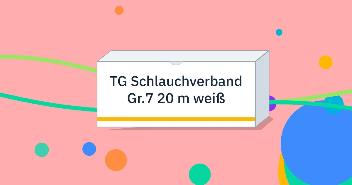 Symbolbild: Packung mit der Aufschrift TG Schlauchverband Gr.7 20 m weiß (PZN 19753564) – Verfügbarkeit und Bezug in Apotheken in Frankfurt am Main
