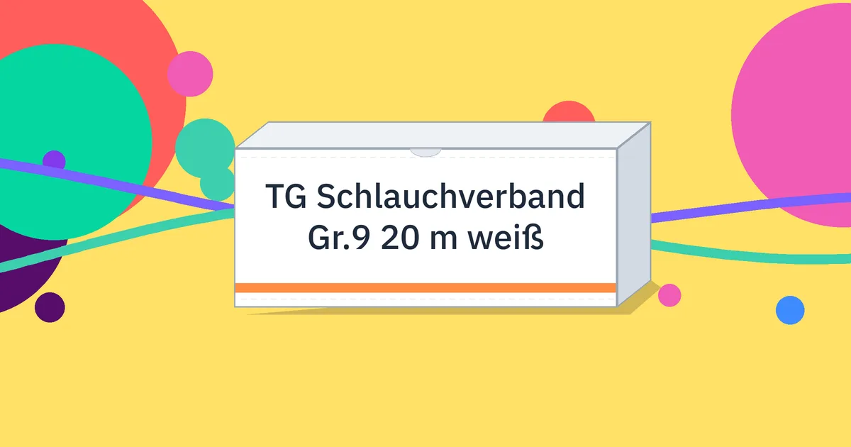 Symbolbild: Packung mit der Aufschrift TG Schlauchverband Gr.9 20 m weiß (PZN 16165370) – Verfügbarkeit und Bezug in Apotheken in Frankfurt am Main