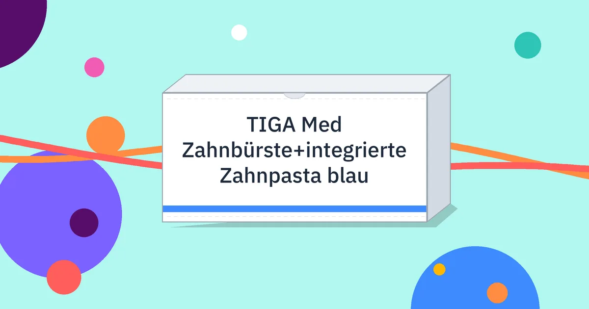 Symbolbild: Packung mit der Aufschrift TIGA Med Zahnbürste+integrierte Zahnpasta blau (PZN 06838945) – Verfügbarkeit und Bezug in Apotheken in Frankfurt am Main