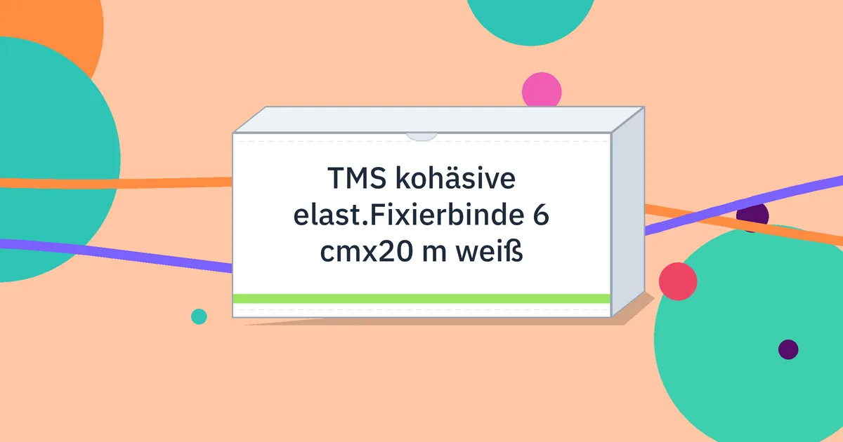 Symbolbild: Packung mit der Aufschrift TMS kohäsive elast.Fixierbinde 6 cmx20 m weiß (PZN 18316531) – Verfügbarkeit und Bezug in Apotheken in Frankfurt am Main