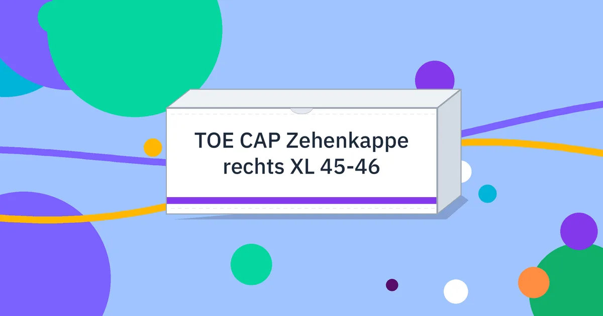 Symbolbild: Packung mit der Aufschrift TOE CAP Zehenkappe rechts XL 45-46 (PZN 16631607) – Verfügbarkeit und Bezug in Apotheken in Frankfurt am Main