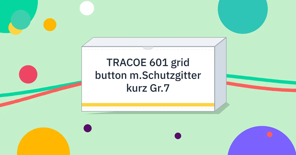 Symbolbild: Packung mit der Aufschrift TRACOE 601 grid button m.Schutzgitter kurz Gr.7 (PZN 02723406) – Verfügbarkeit und Bezug in Apotheken in Frankfurt am Main