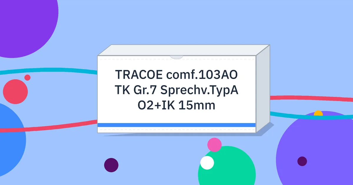 Symbolbild: Packung mit der Aufschrift TRACOE comf.103AO TK Gr.7 Sprechv.TypA O2+IK 15mm (PZN 18232573) – Verfügbarkeit und Bezug in Apotheken in Frankfurt am Main